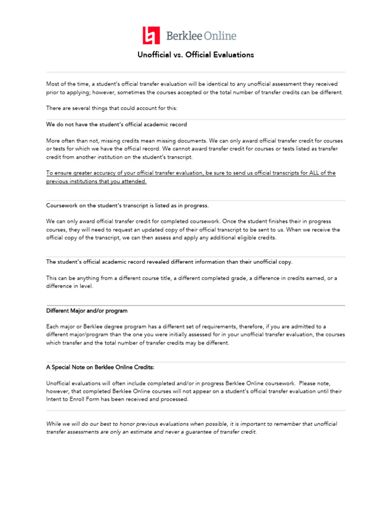 Berklee Online Unofficial Vs Official Evaluations | PDF | Career & Growth