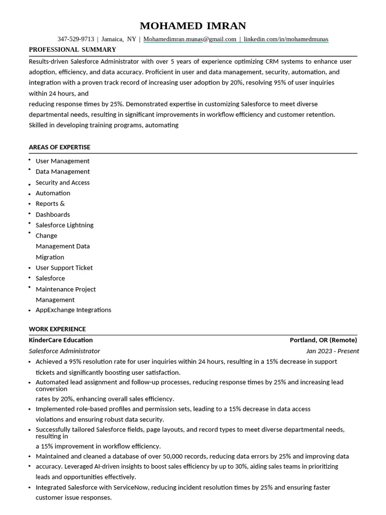 Mohamed Imran Professional Resume Updated Resume | PDF | Customer Relationship Management ...