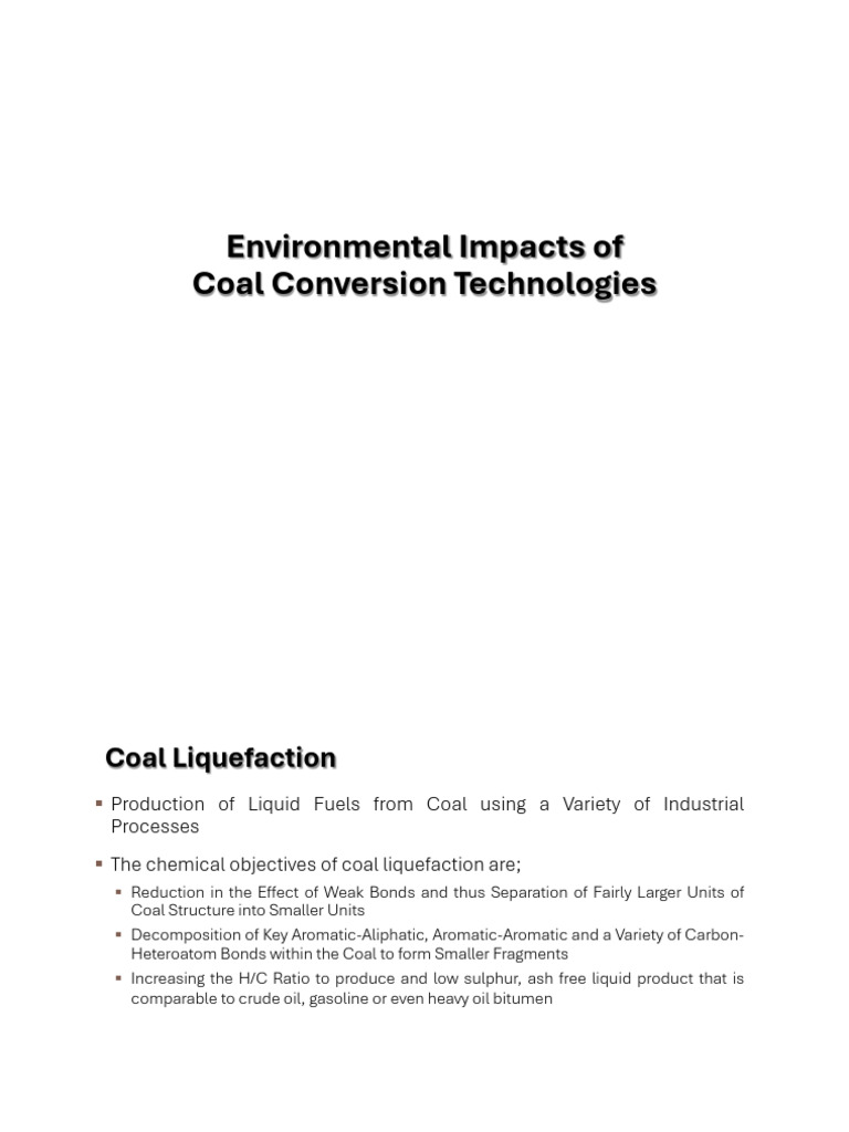 Environmental Aspects of Coal Conversion Technologies | PDF | Coal | Gasification