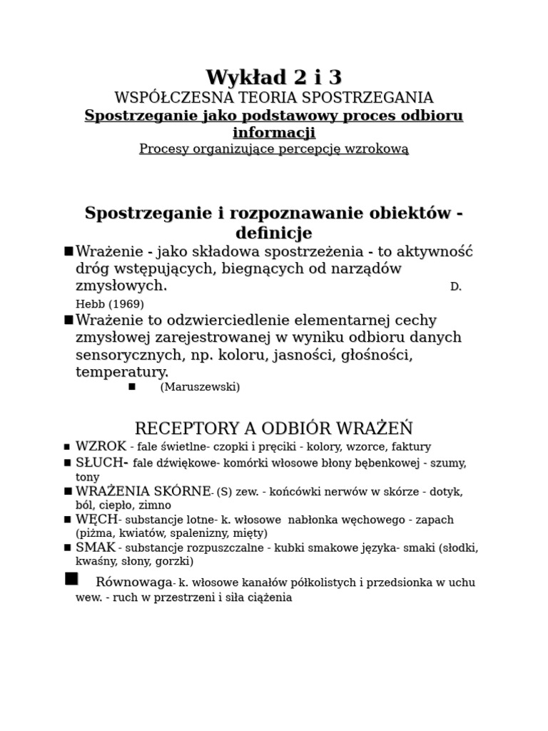 UL Wyklad 2i3 PERCEPCJA | PDF