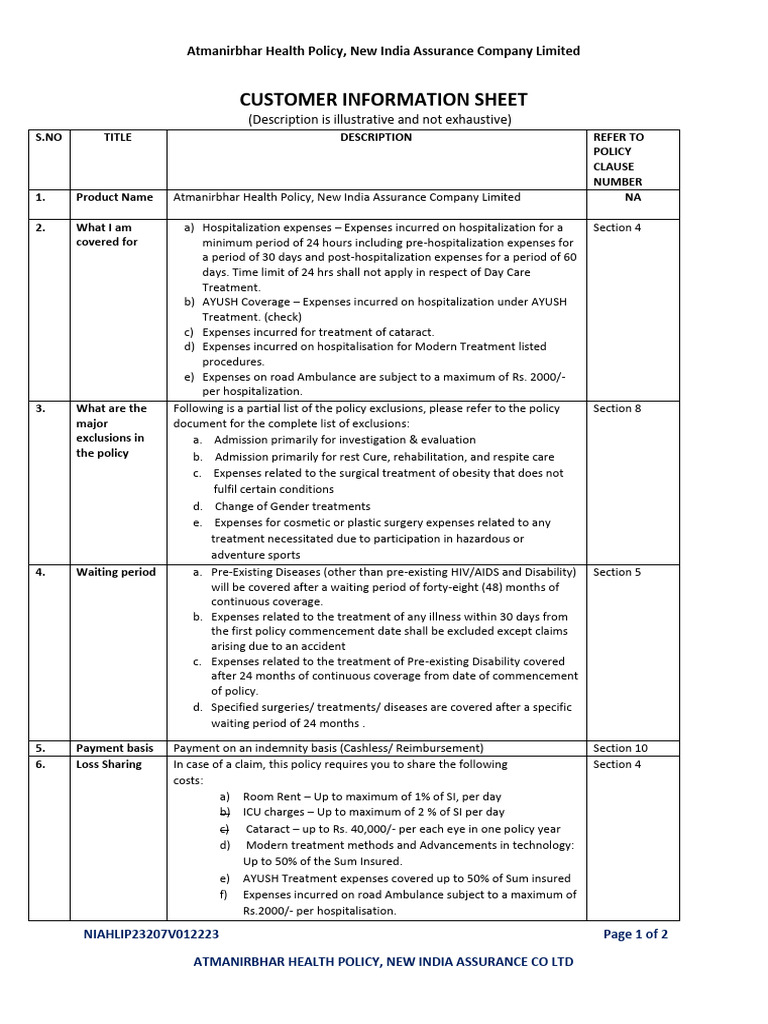 CIS Atmanirbhar Health Policy | PDF | Insurance | Private Law