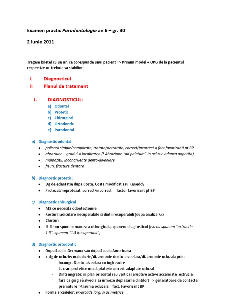 Examen Practic Parodonto - An 6 | PDF