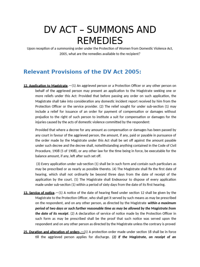Remedies Under the DV Act 2005 | PDF | Magistrate | Political Law