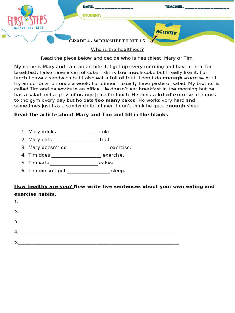 Extra Worksheet 4 Ano 1.5 | PDF | Lifestyle