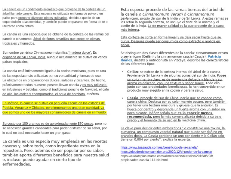 La Canela Es Un Condimento Aromático Que Proviene de La Corteza de Un ...