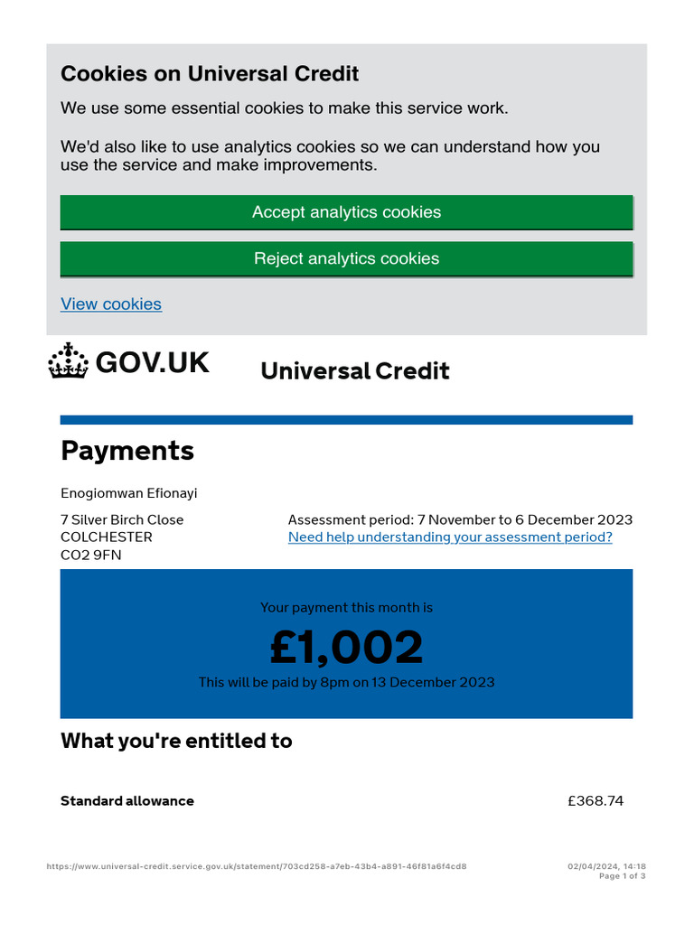 Universal Credit Payment Statement Summary | PDF | Taxation | Public ...