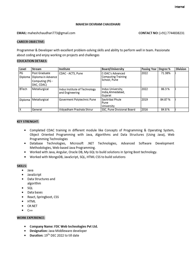 Mahesh Resume | PDF | Java (Programming Language) | Databases