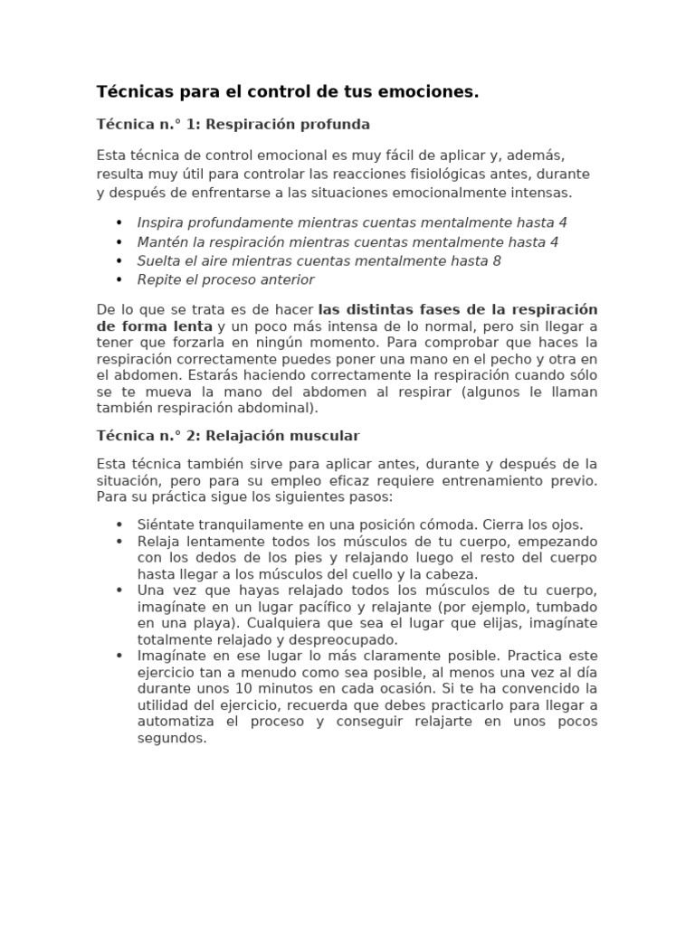 Técnicas para El Control de Tus Emociones | PDF | Las emociones ...