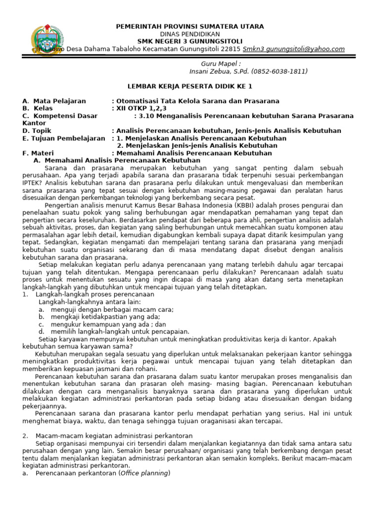 LKPD 1 Sapras Kls Xii Otkp | PDF | Komputer