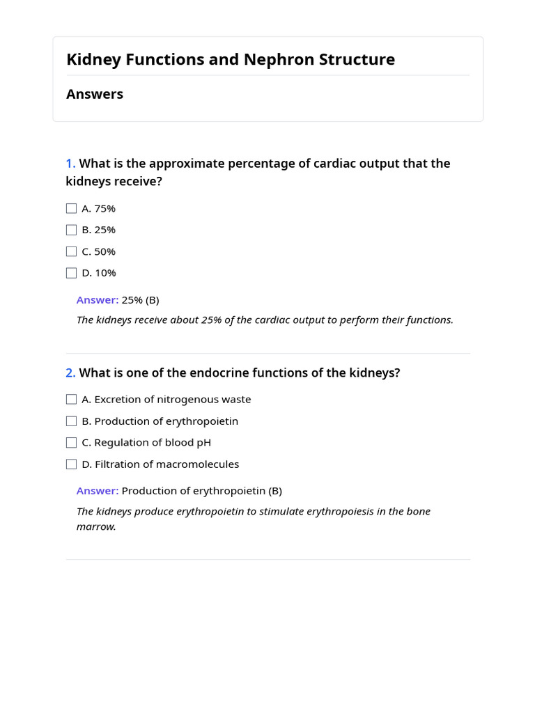 Kidney Functions and Nephron Structure Answers | PDF | Kidney | Creatinine