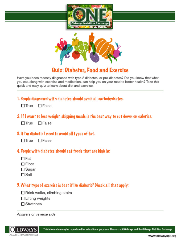 Diabetes Diet and Exercise Quiz | PDF | Healthy Diet | Foods