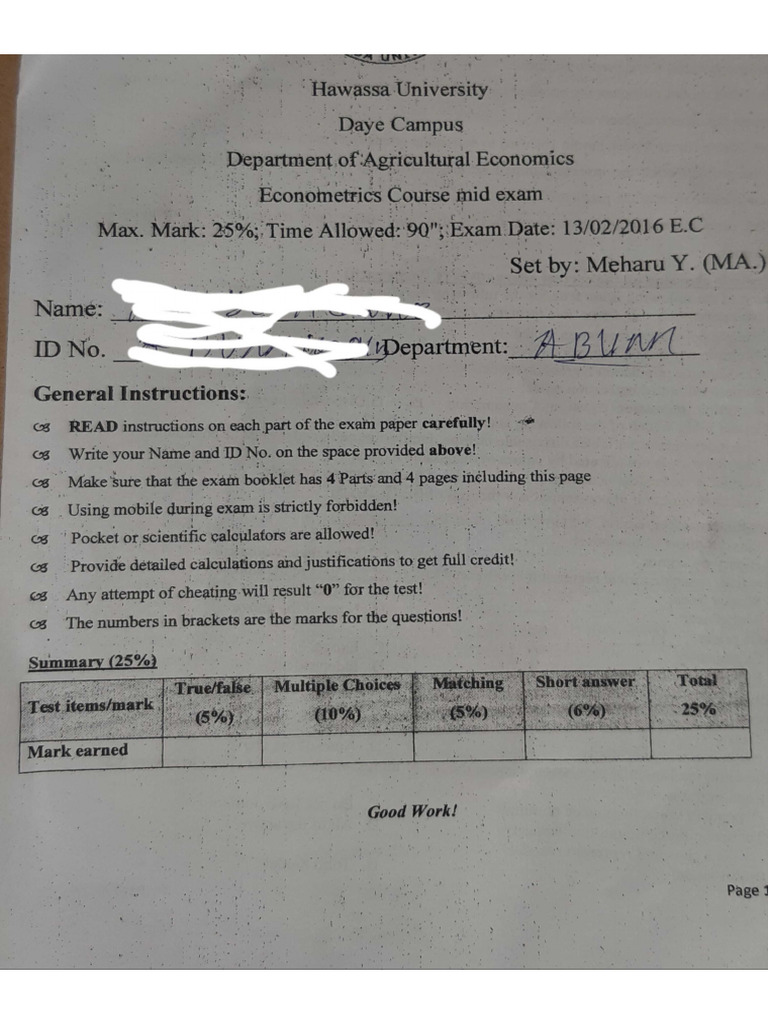 Econometrics For ABVM Mid Exam | PDF