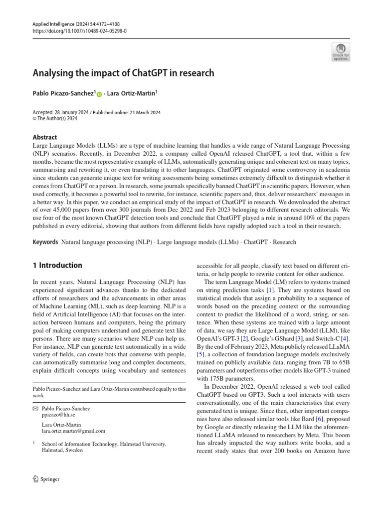 Analysing The Impact of ChatGPT in Research | PDF | Statistical ...