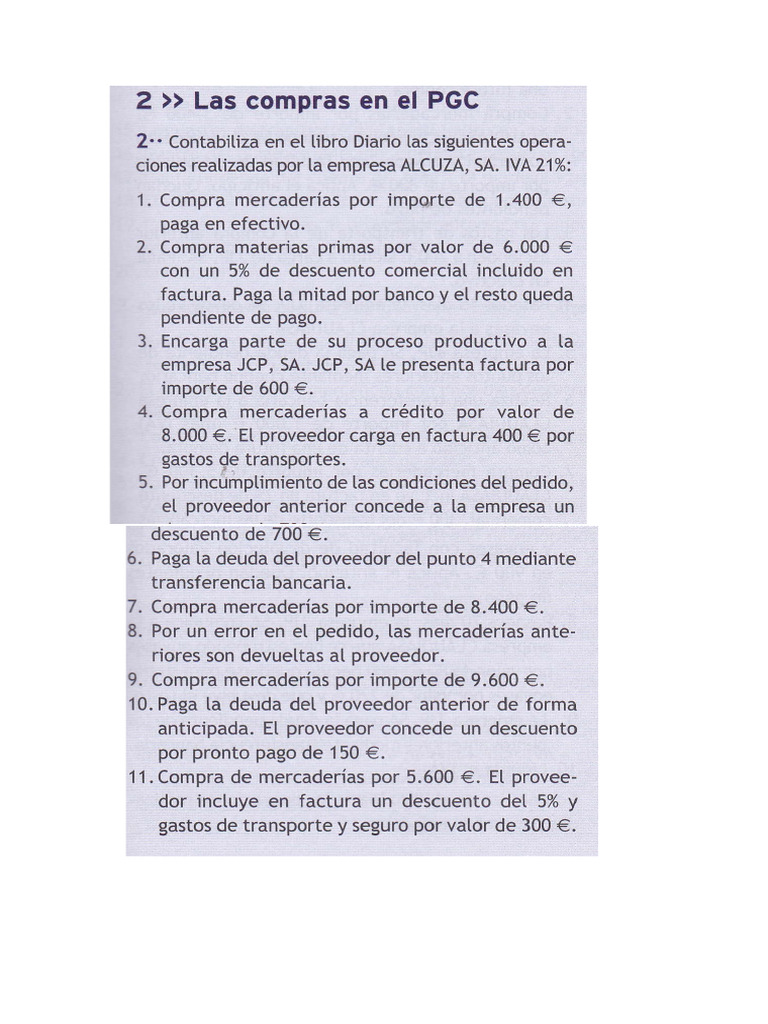 Ejercicio Contabilidad Compras | PDF