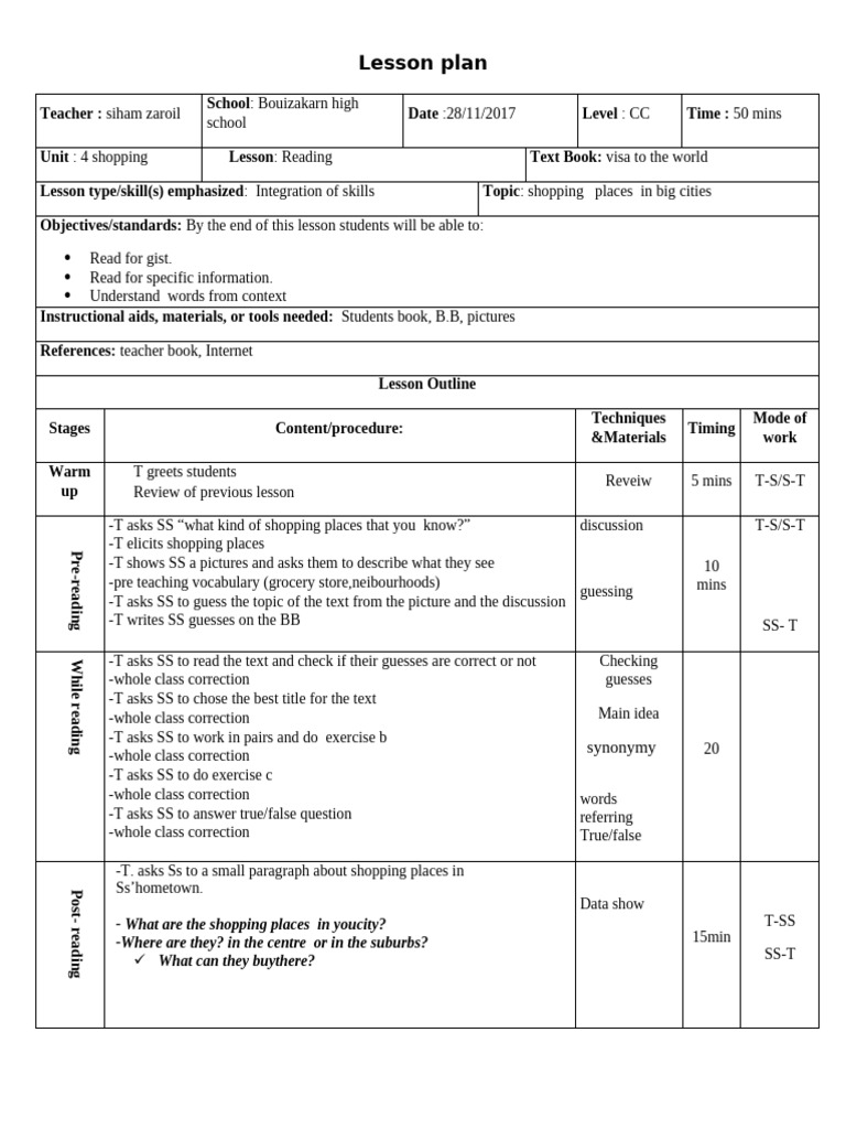 Reading | PDF | Lesson Plan | Cognition