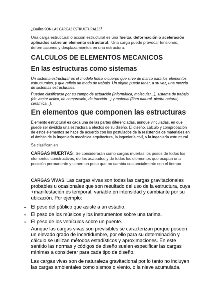 Cuáles SON LAS CARGAS ESTRUCTURALES | PDF | Física Aplicada e Interdisciplinaria | Ciencias fisicas