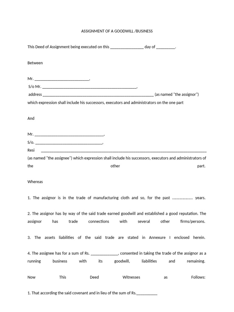 Assignment of A Goodwill Business | PDF | Assignment (Law) | Civil Law ...