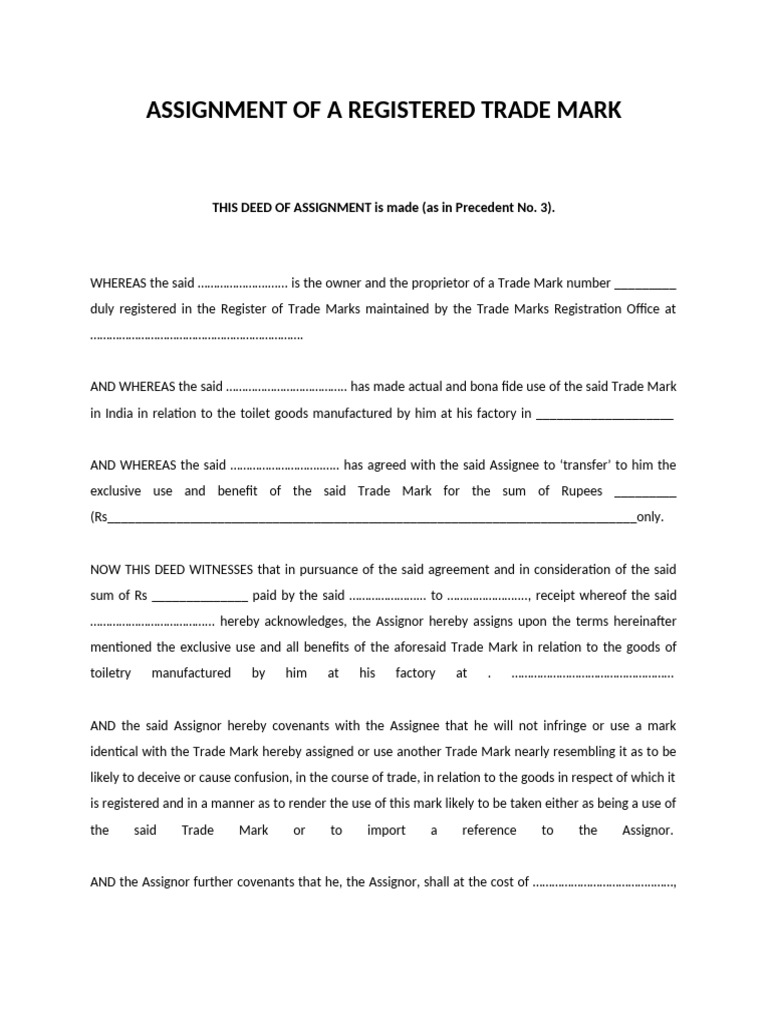 Assignment of A Registered Trade Mark | PDF