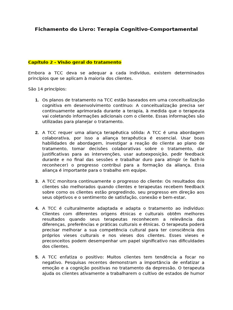 Fichamento Do Livro - Terapia Cognitivo Comportamental - Cap02 | PDF | Terapia cognitiva ...