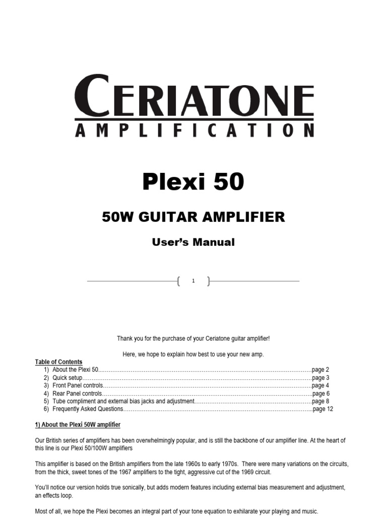 Ceriatone Plexi 50 Manual | PDF | Amplifier | Loudspeaker