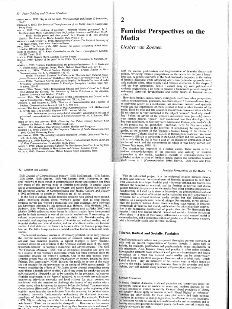 Van Zoonen - Feminist Perspective Media | PDF | Gender Studies | Feminism