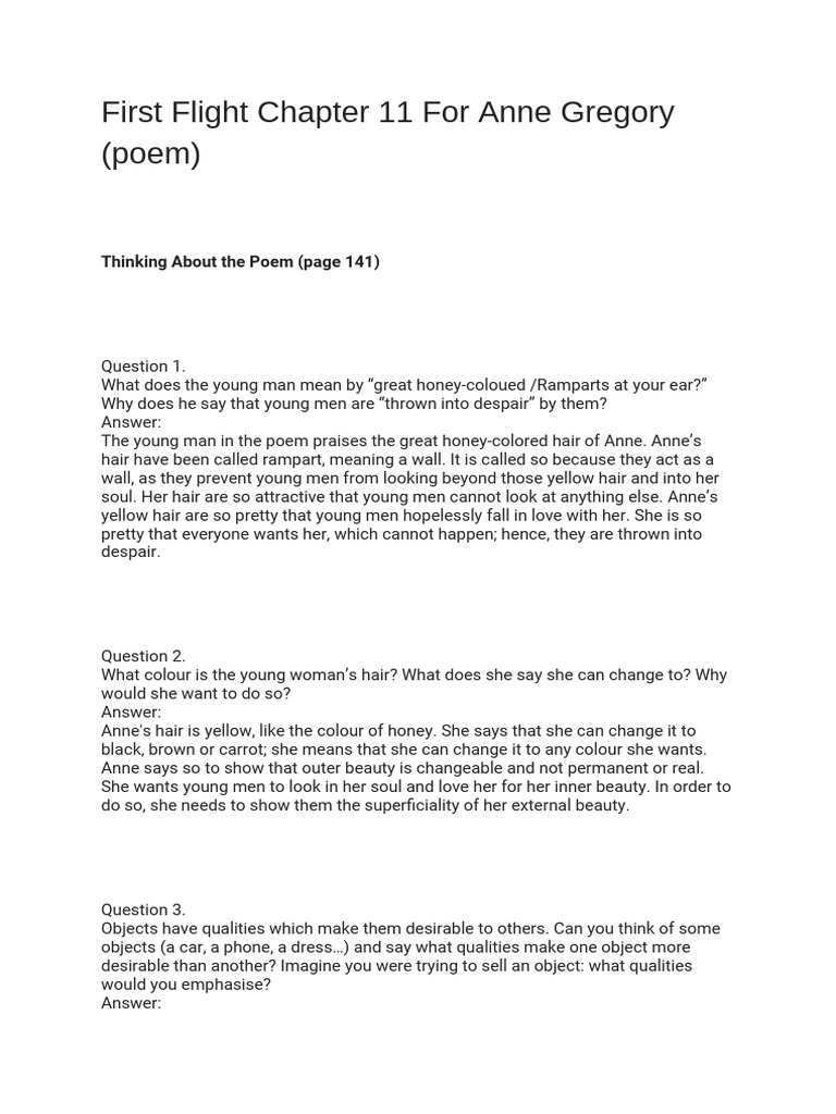 First Flight Chapter 11 For Anne Gregory (Poem) | PDF