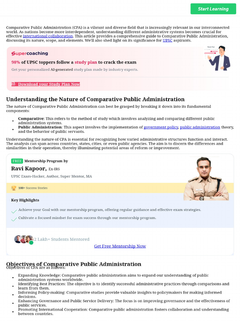 Comparative Public Administration - Nature, Scope, Element & More | PDF