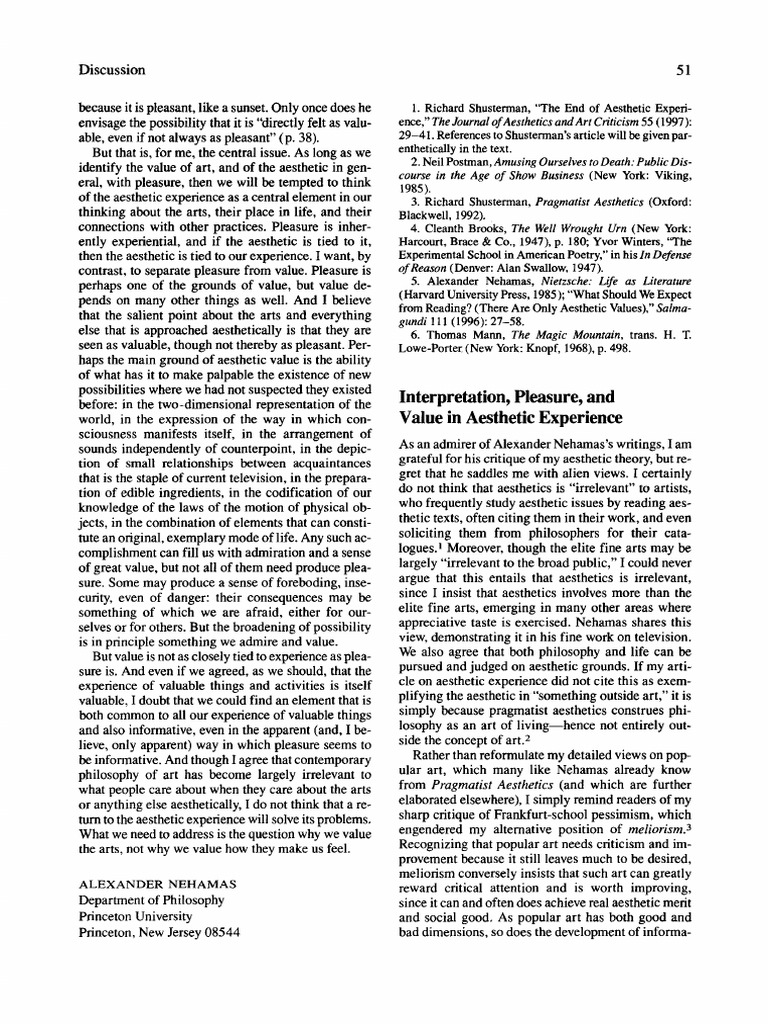 Interpretation, Pleasure and Aesthetic Value | PDF