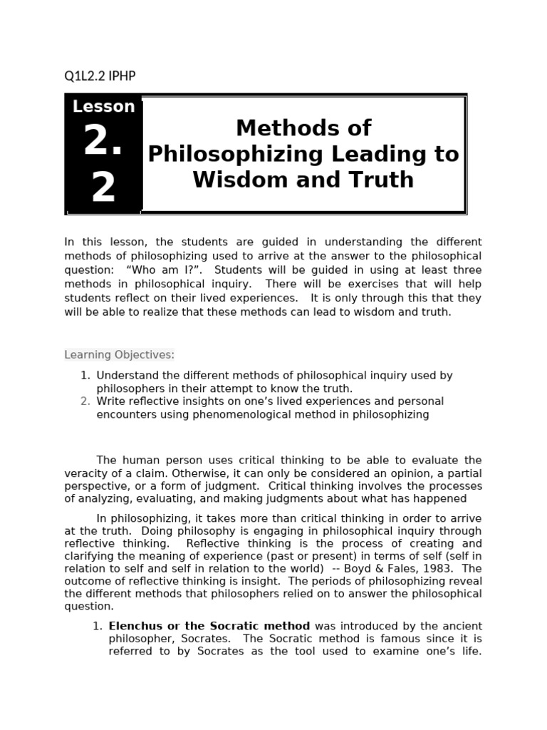 Q1l2.2iphp - Methods of Philosophizing | PDF | Phenomenology (Philosophy) | Experience