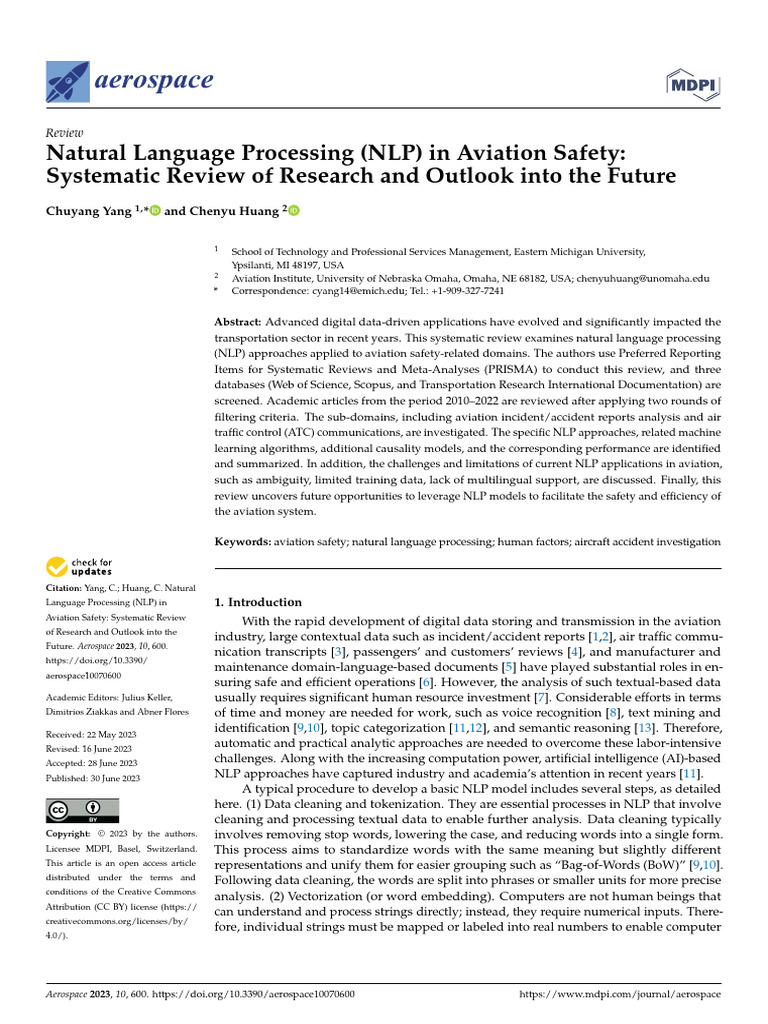 Natural Language Processing NLP in Aviation Safety | PDF | Artificial ...