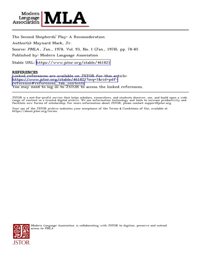 Maynard Mack SecondShepherdsPlay 1978 | PDF