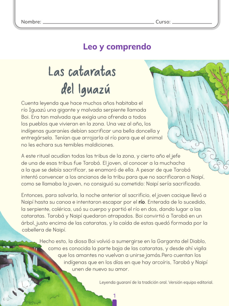 Leyenda Guaraní de las Cataratas del Iguazú | PDF