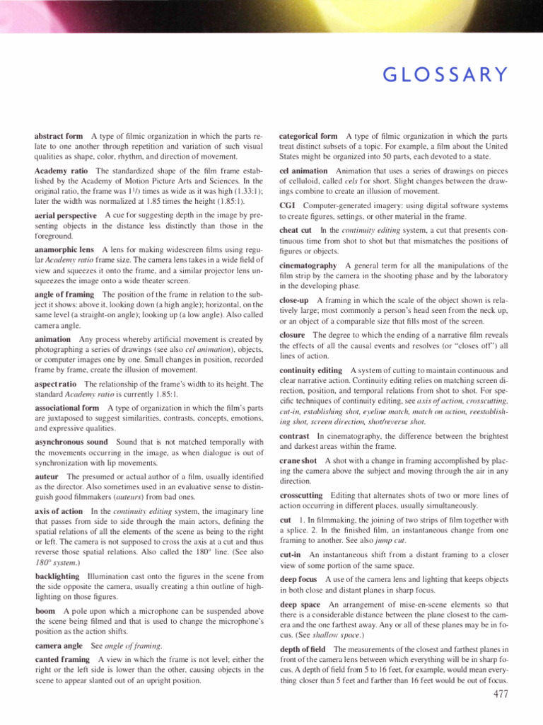 Glossary Fim Terms | PDF | Camera Lens | Cinematography Glossary Fim Terms | PDF | Camera Lens | Cinematography