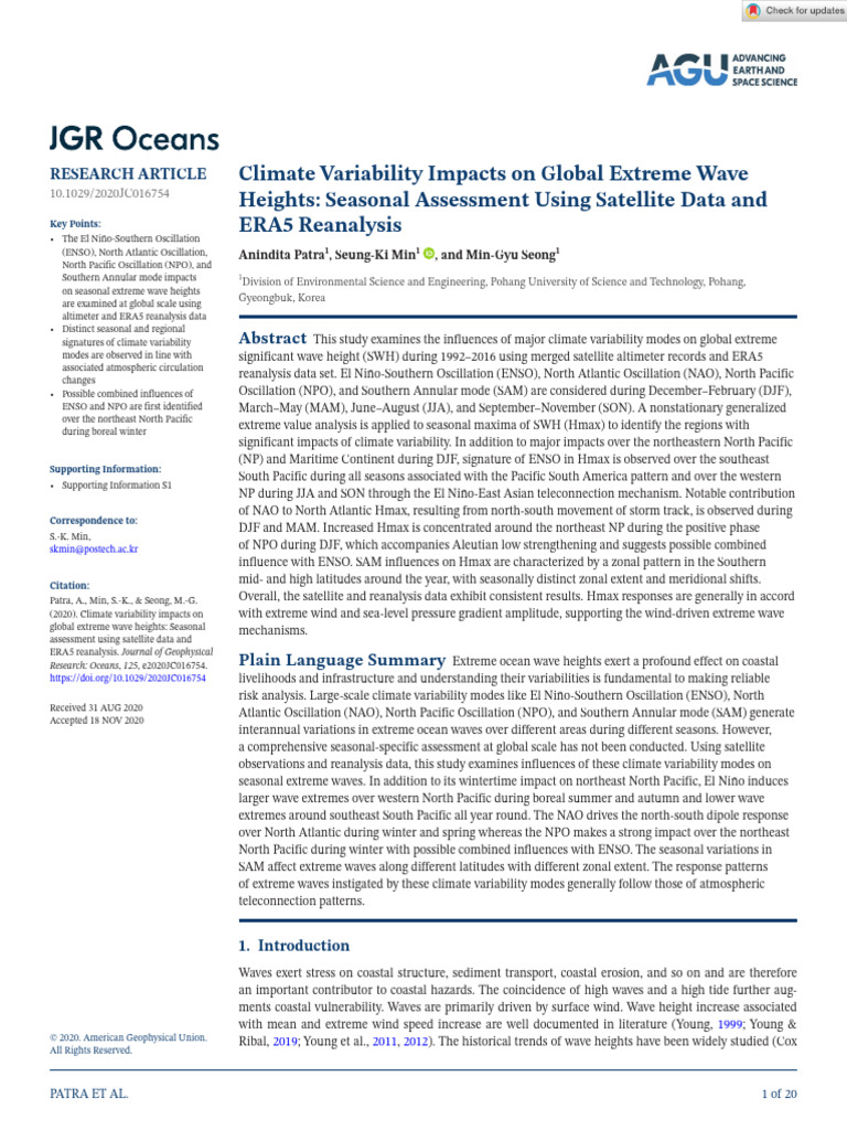 JGR Oceans - 2020 - Patra - Climate Variability Impacts On Global ...