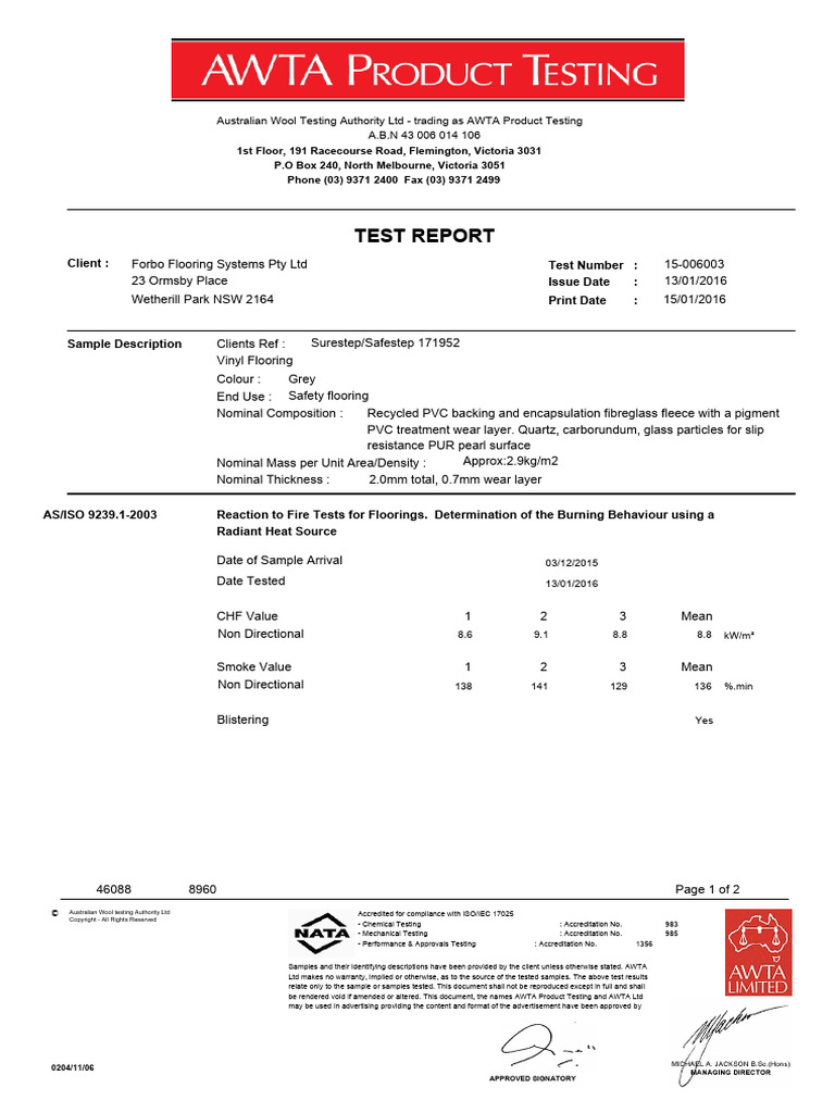 FORBO AS9239-1 2016 Step Safety Fire Test | PDF | Polyvinyl Chloride ...