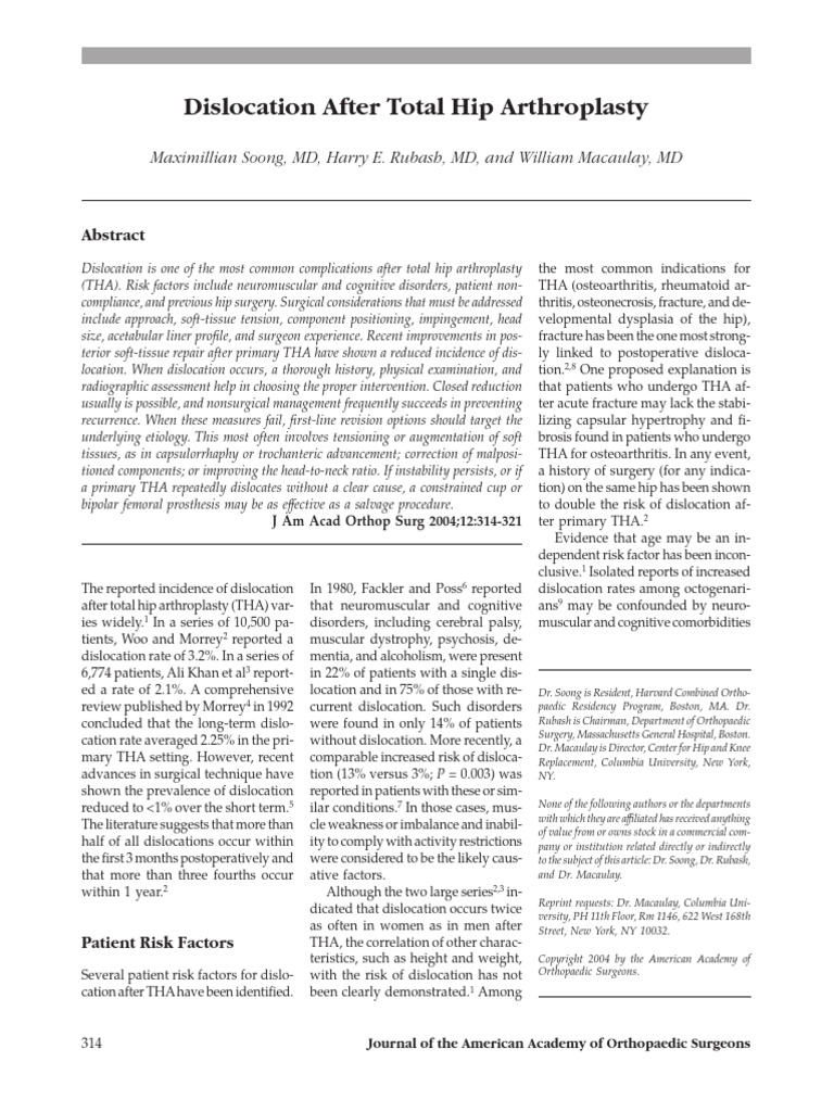 Dislocation After Total Hip Arthroplasty | PDF | Medical Specialties ...