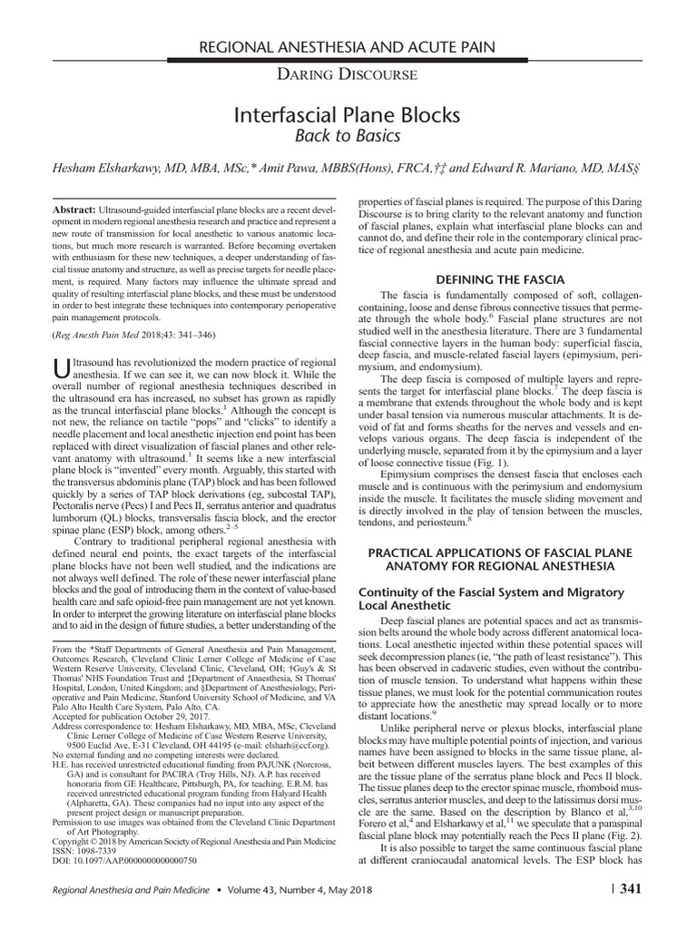Interfascial Plane Blocks | PDF | Anesthesia | Soft Tissue
