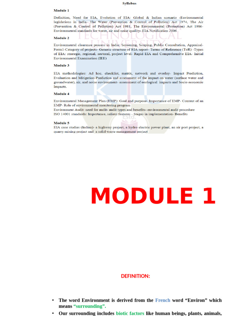 EIA MODULE 1 | PDF | Environmental Impact Assessment | Water Pollution