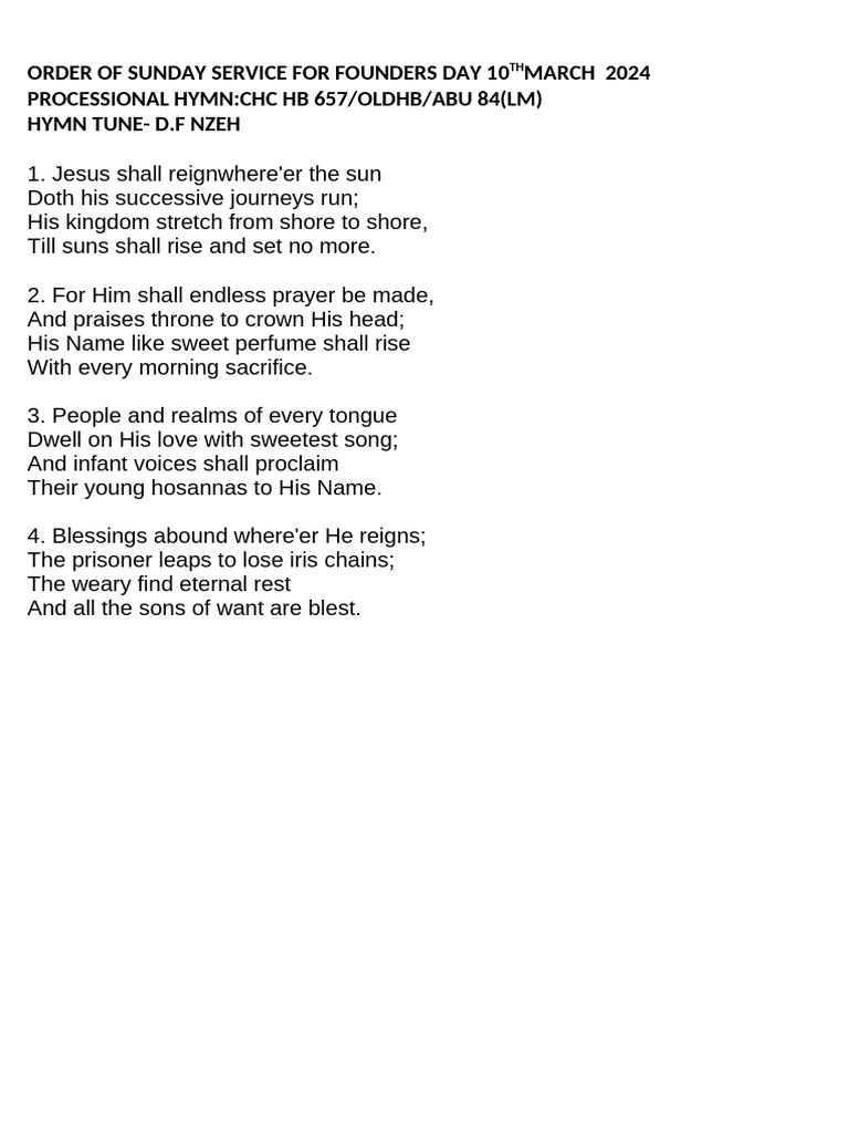 Founder's day hymns 2024 | PDF | Glory (Religion) | Christian Worship ... Founder's day hymns 2024 | PDF | Glory (Religion) | Christian Worship ...