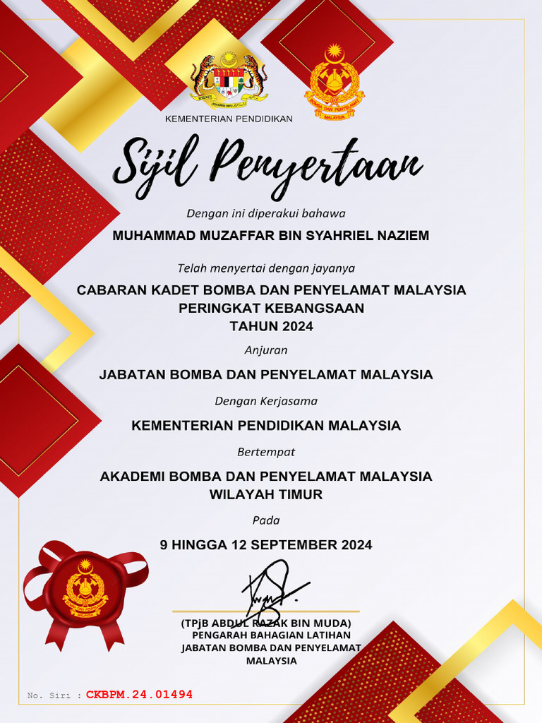 Muhammad Muzaffar Bin Syahriel Naziem: CKBPM.24.01494 | PDF