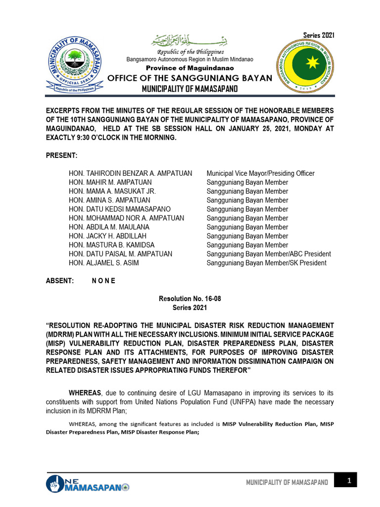 Resolution Adopting-of-MDRRM-PLAN | PDF | Government | Philippines