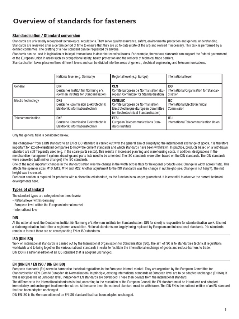 Overview of Standards For Fasteners - Teoria de Standars | PDF ...