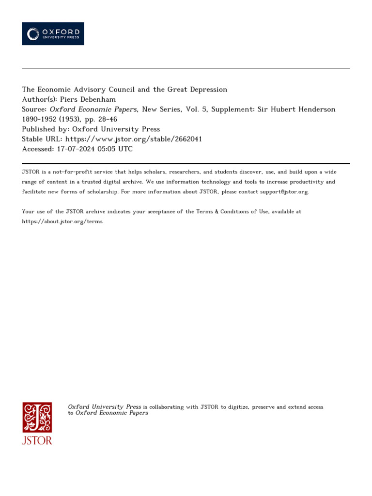 Debenham EconomicAdvisoryCouncil 1953 | PDF | Interest | Recession