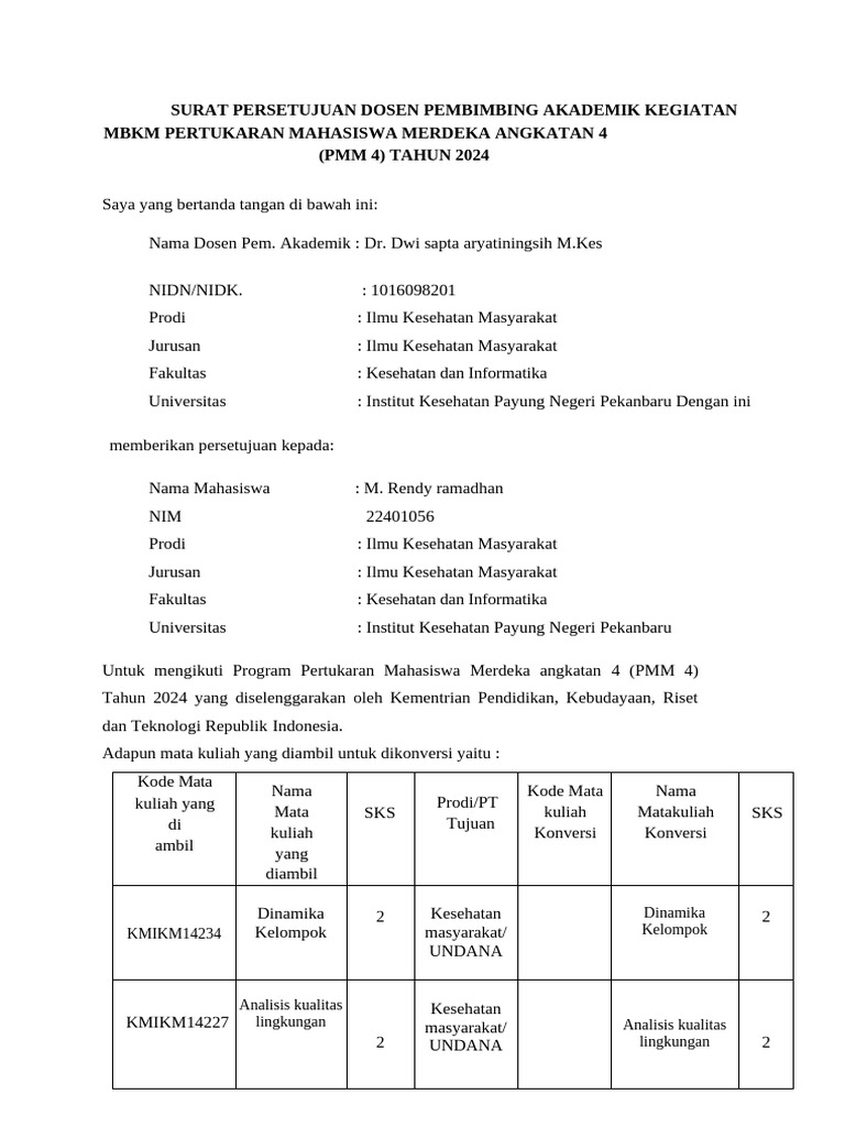 Persetujuan PMM 4 Rendy Ramadhan | PDF