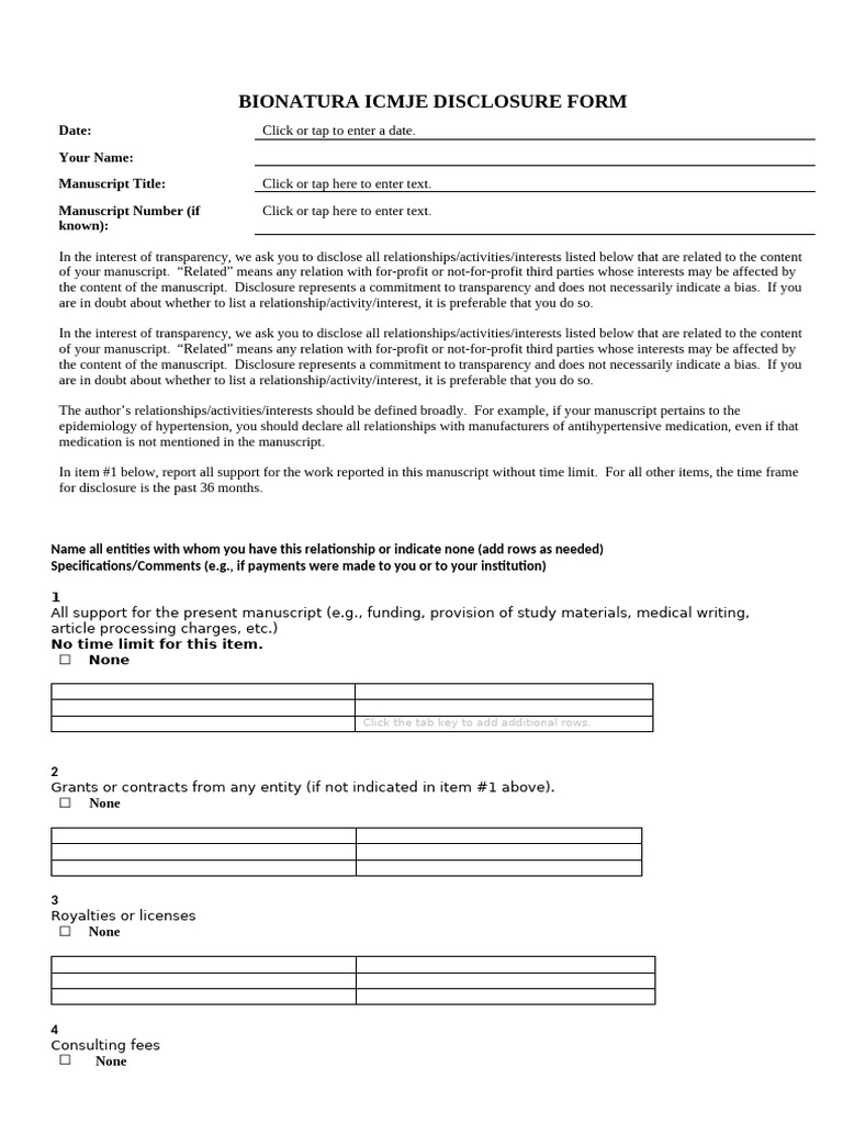 BIONATURA ICMJE DISCLOSURE FORM - S2e12chh | PDF | Career & Growth