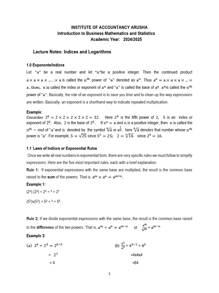 Business Math & Stats Primer | PDF | Exponentiation | Logarithm