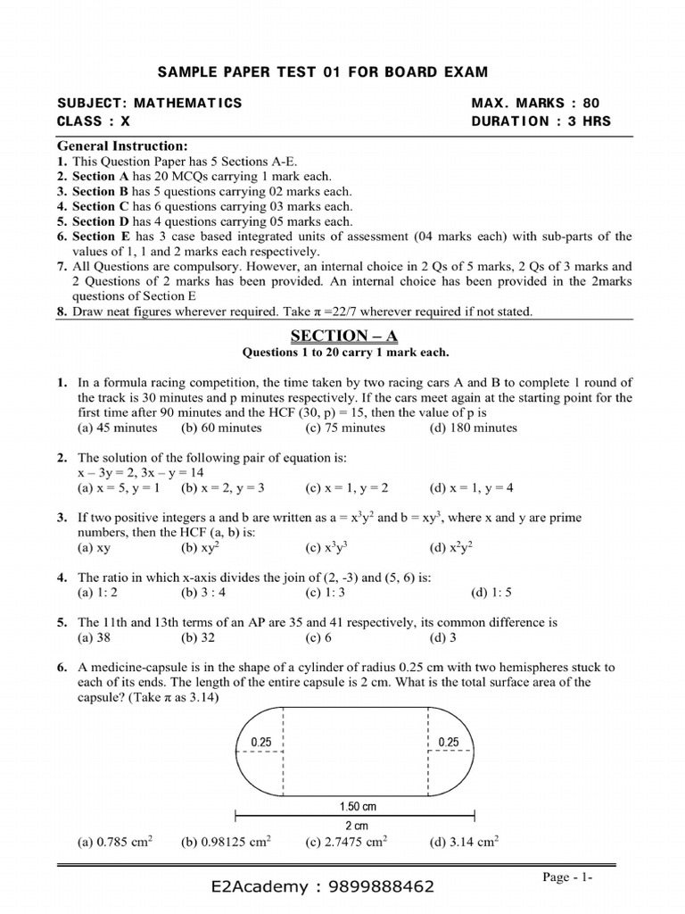 10th Maths MT 1 | PDF