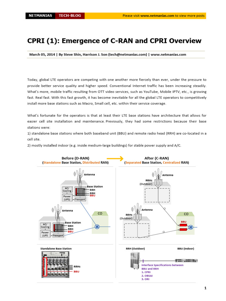 Netmanias.2014.03.05.CPRI (1) C-RAN and CPRI (En) | PDF | Ip Multimedia ...