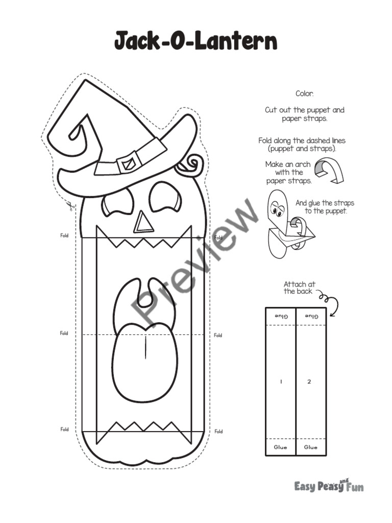 Jack-O-Lantern: Cut Out The Puppet and Paper Straps. Fold Along The ...