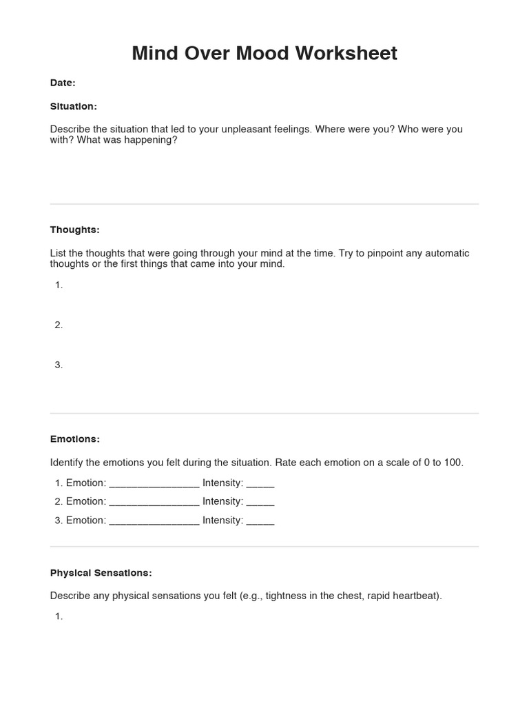 Mind Over Mood Worksheets | PDF
